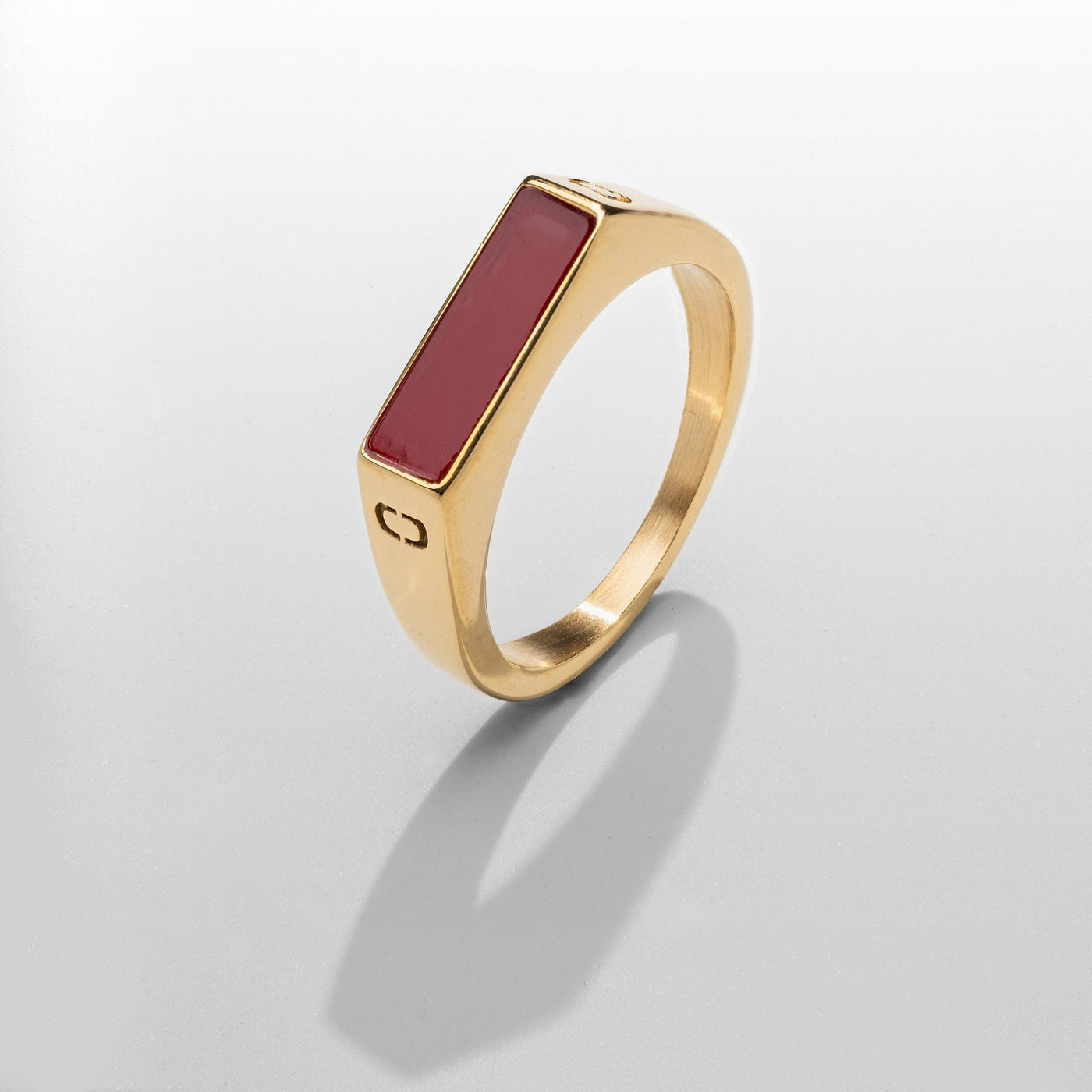 Men's Red Rectangle Stone Ring (18k Gold)