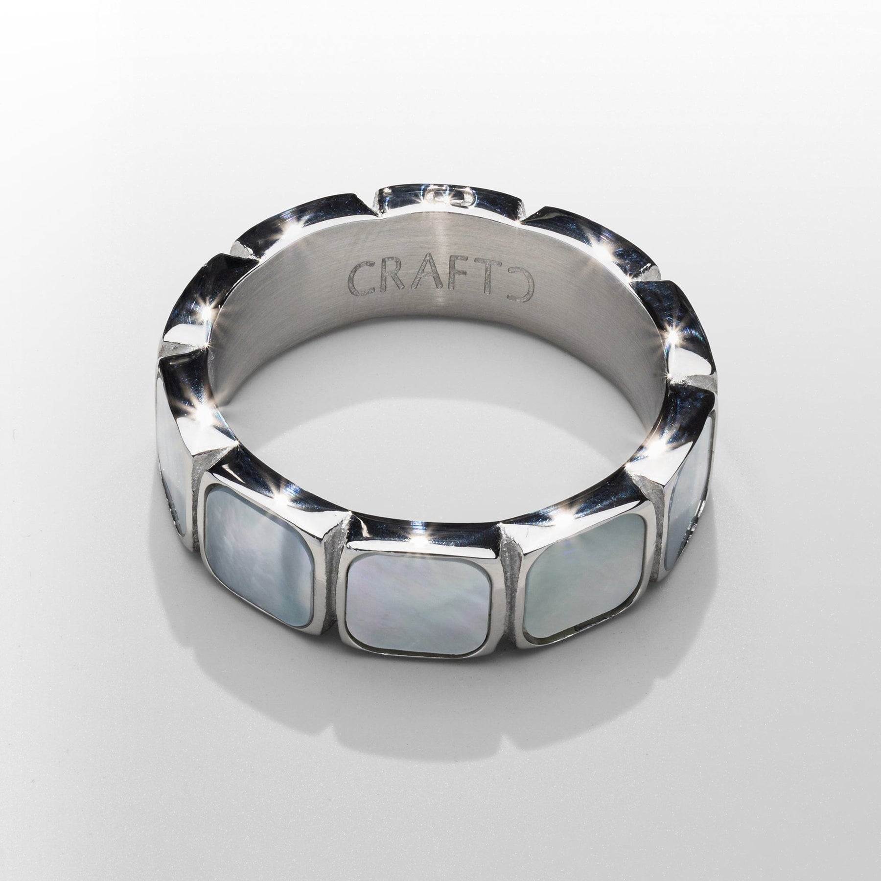 Men's White Stone Band Ring (Silver)
