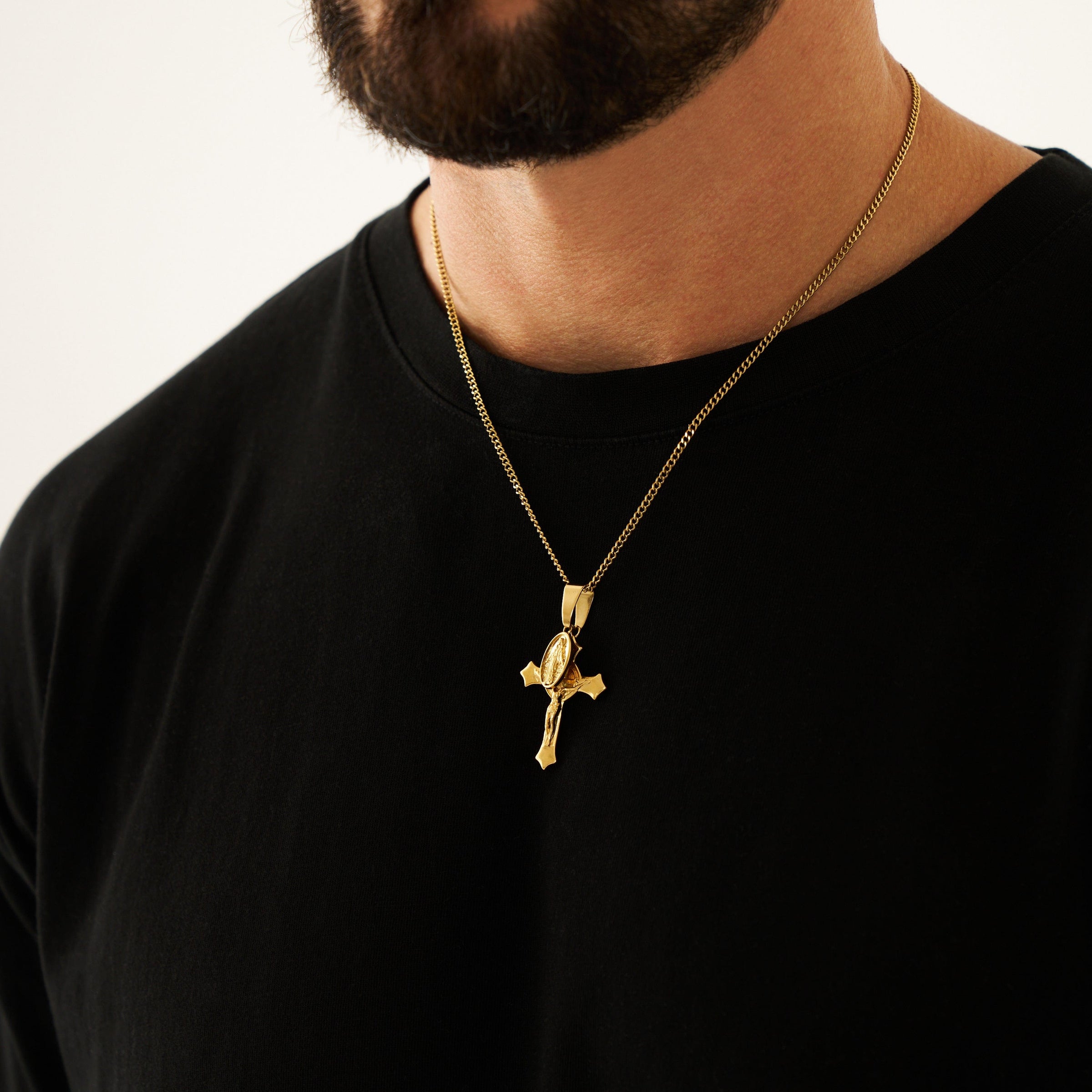 Gold Jesus & Mary Cross Pendant for Men | CRAFTD London