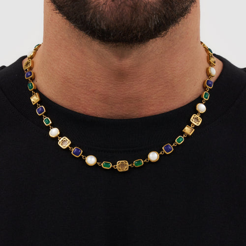 Blue Crystal Gemstone Necklace (Gold)