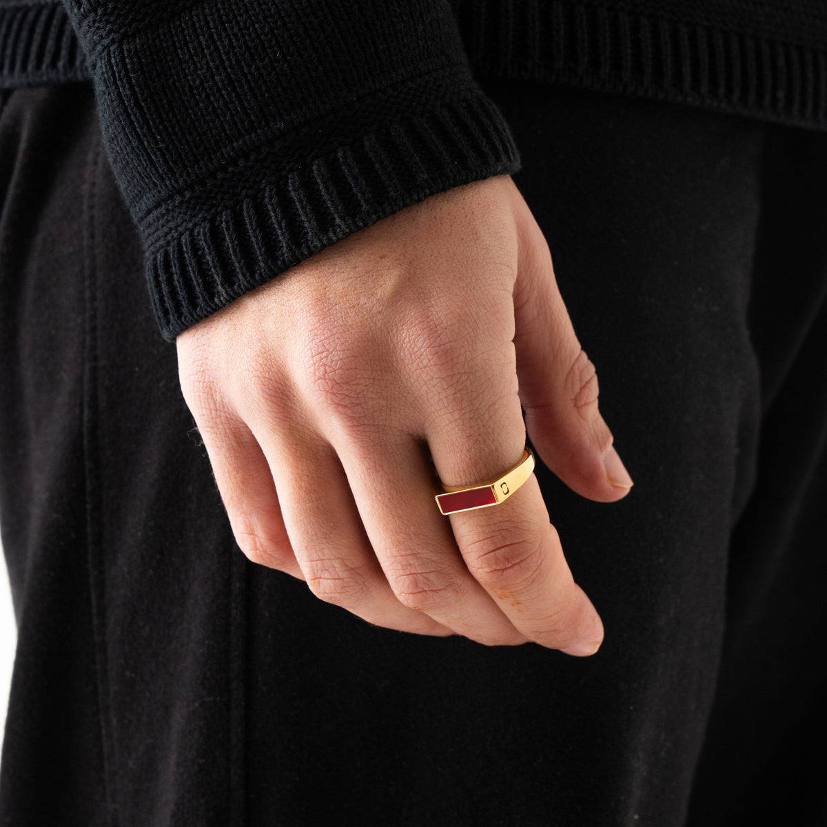 Men's Red Rectangle Stone Ring (18k Gold)
