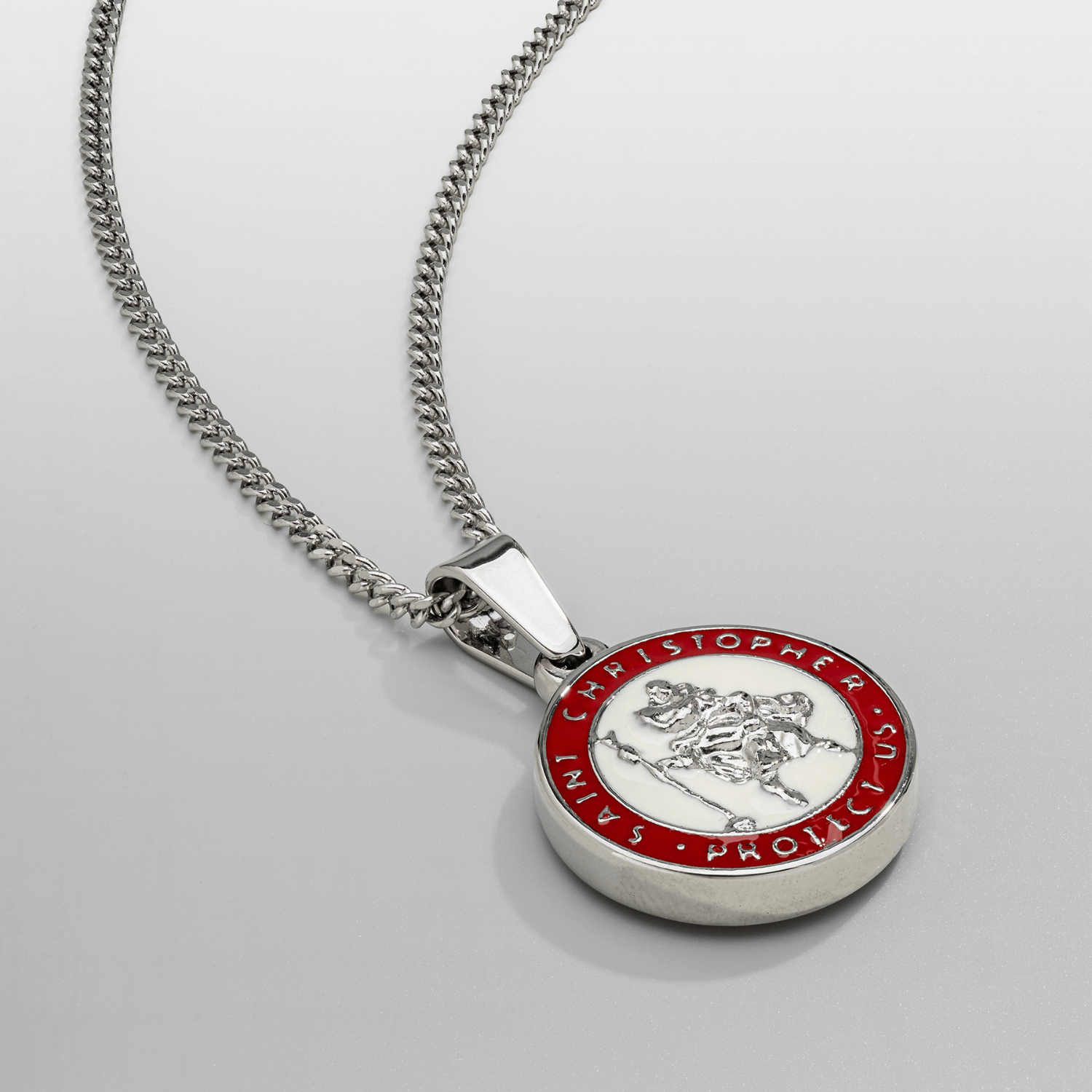 Enamel Saint Christopher Pendant Necklace (Silver)