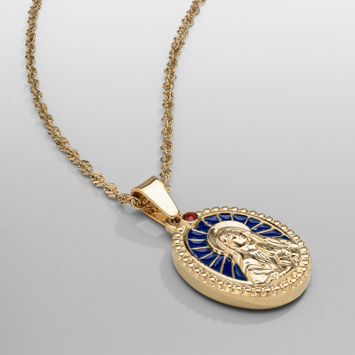 Enamel Virgin Mary Pendant Necklace (Gold)