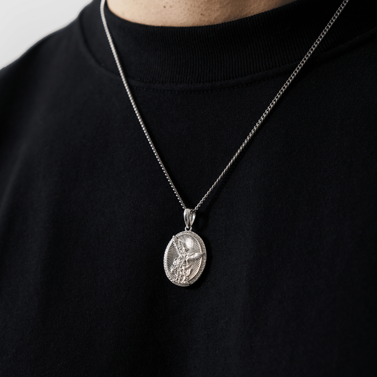 Iced St Michael Pendant & Chain | Silver | CRAFTD London