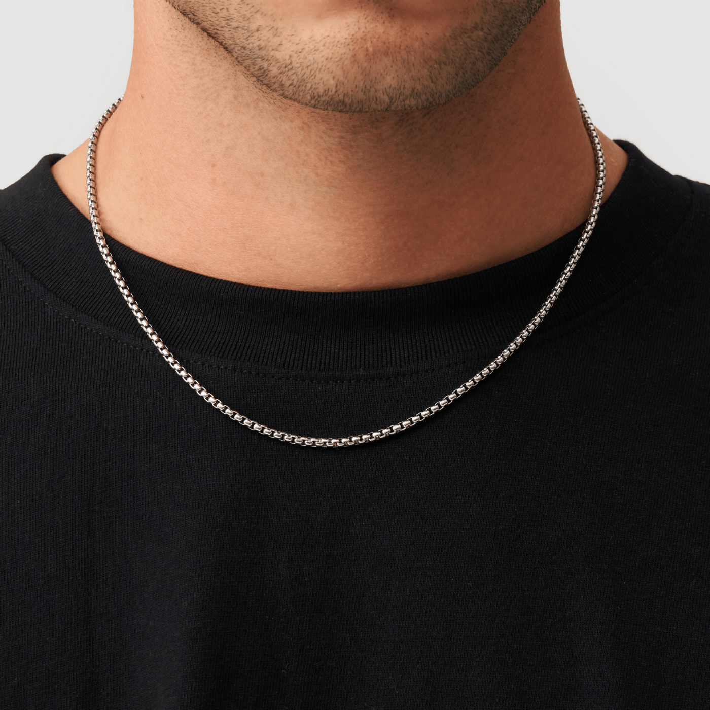 Men's Round Box Chain 3mm (Silver)