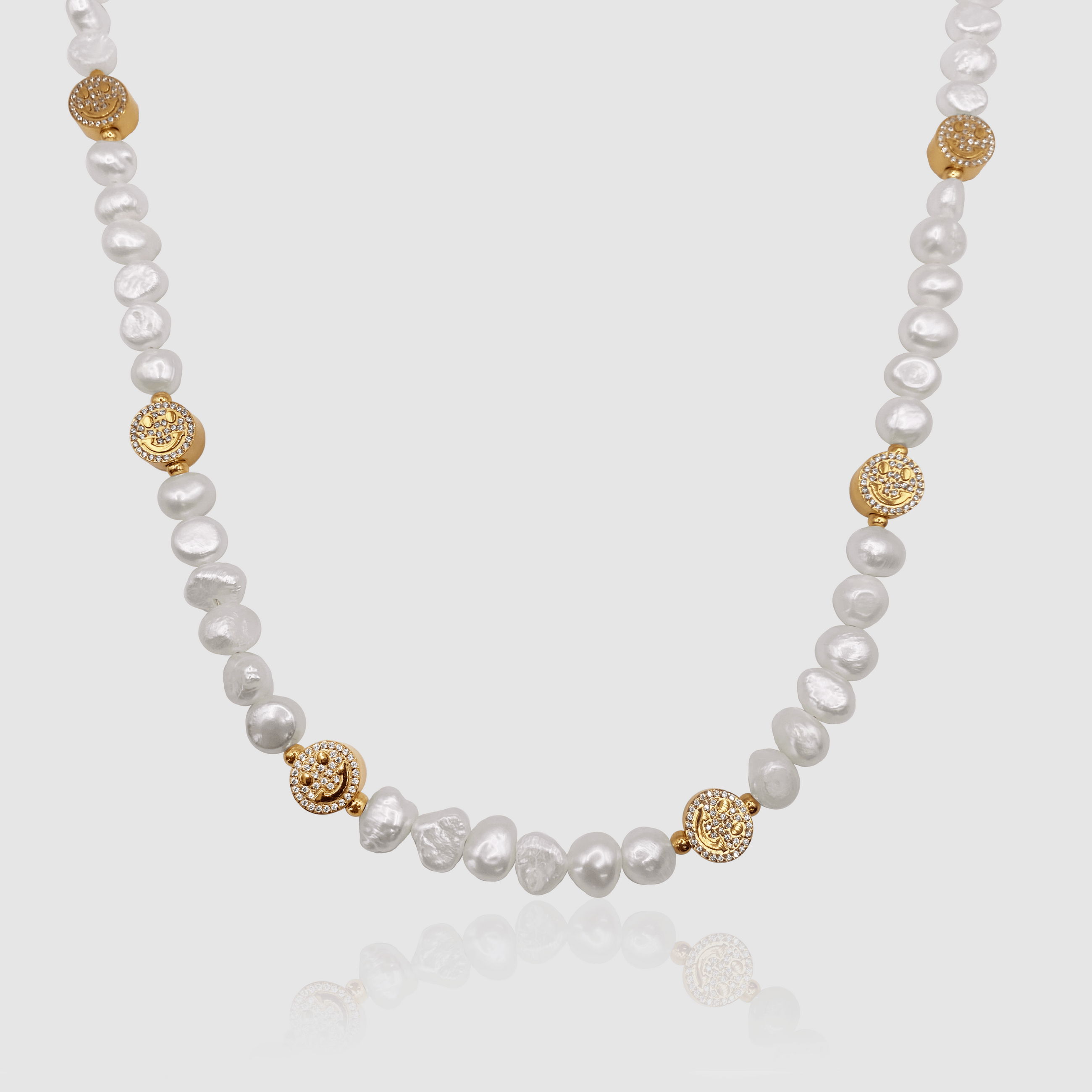 Men's Diamond Smiley Face Real Pearl Necklace (Gold) | CRAFTD London