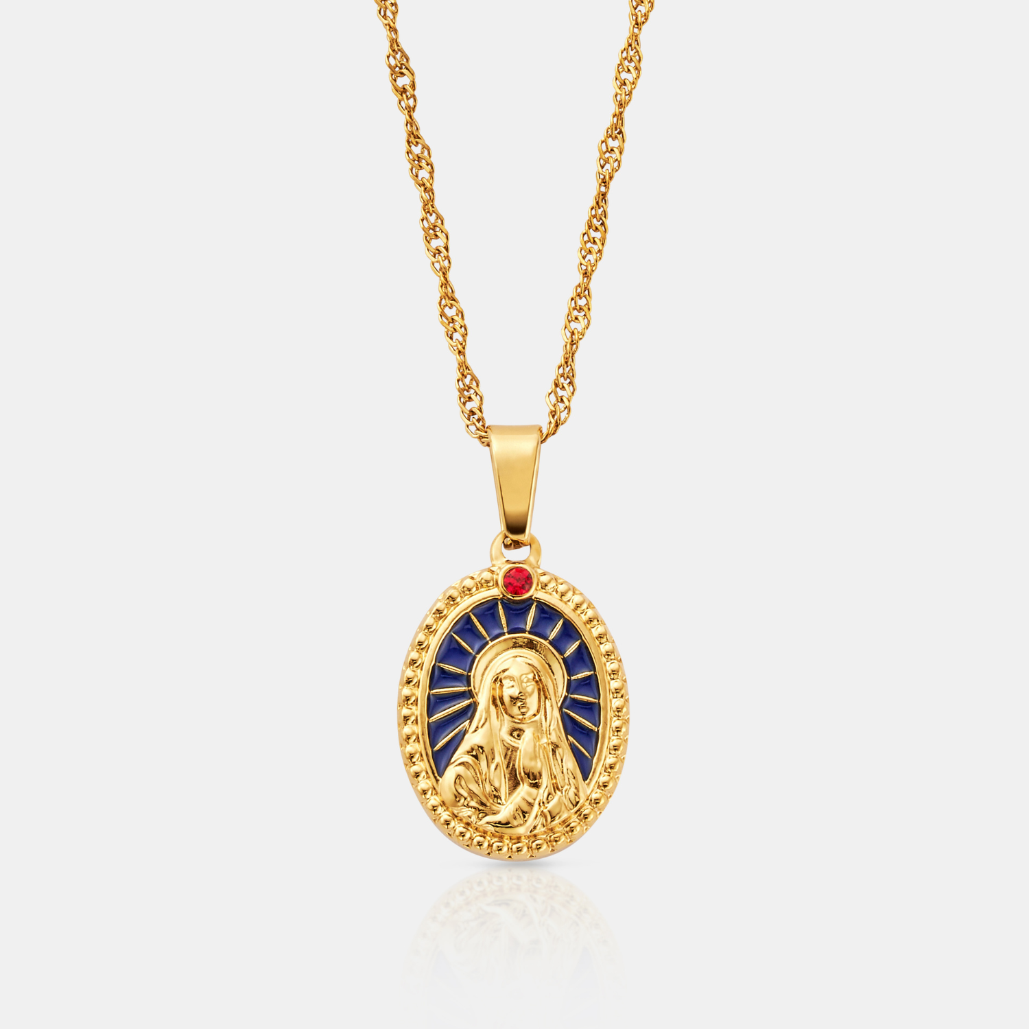 Enamel Virgin Mary Pendant Necklace (Gold)