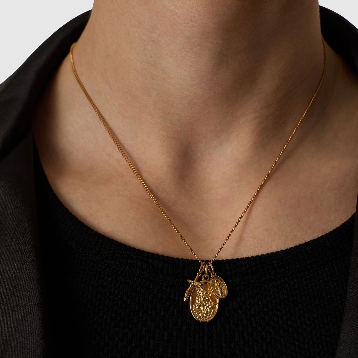 Jesus & Mary Pendant Necklace (Gold)