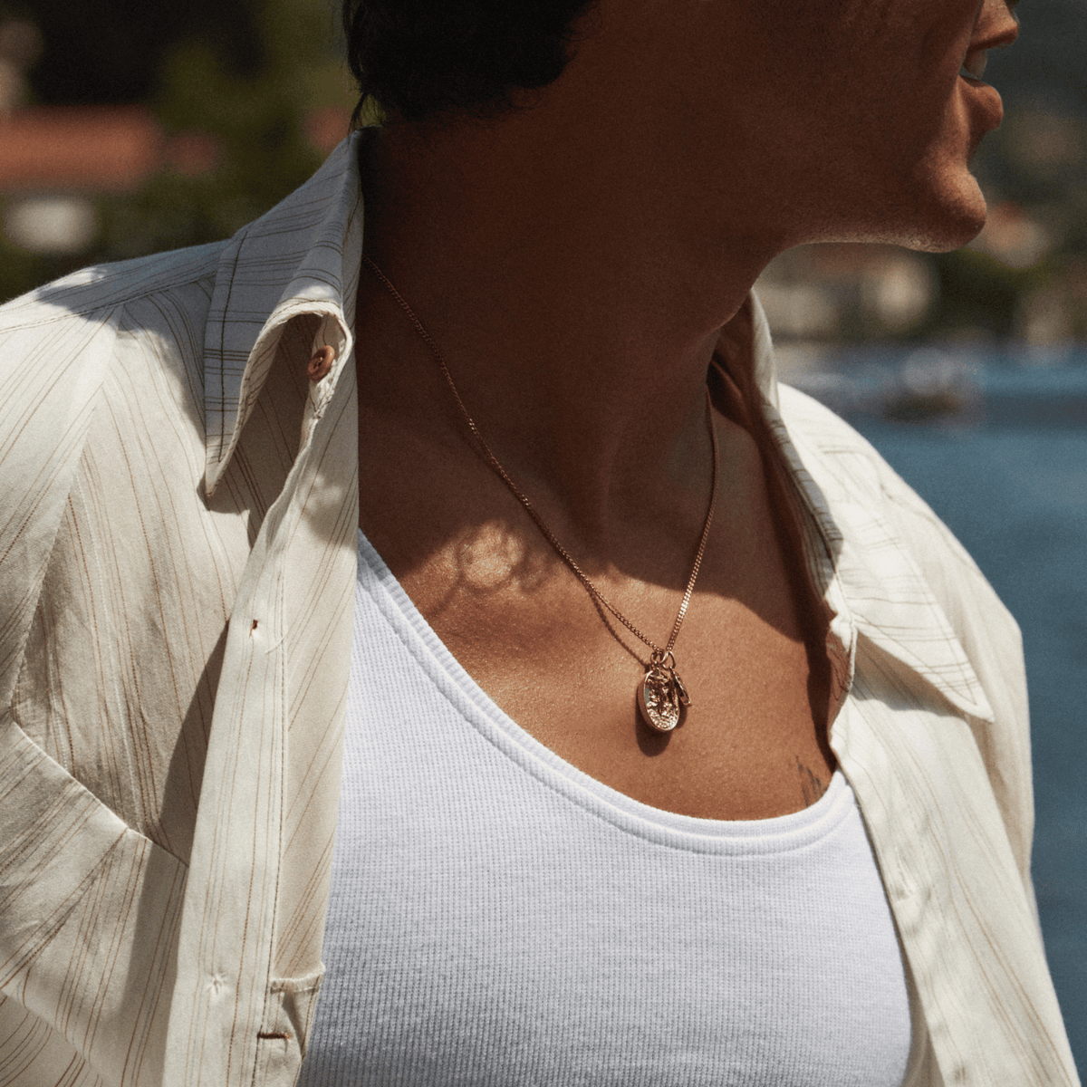 Enamel Virgin Mary Pendant Necklace (Gold)