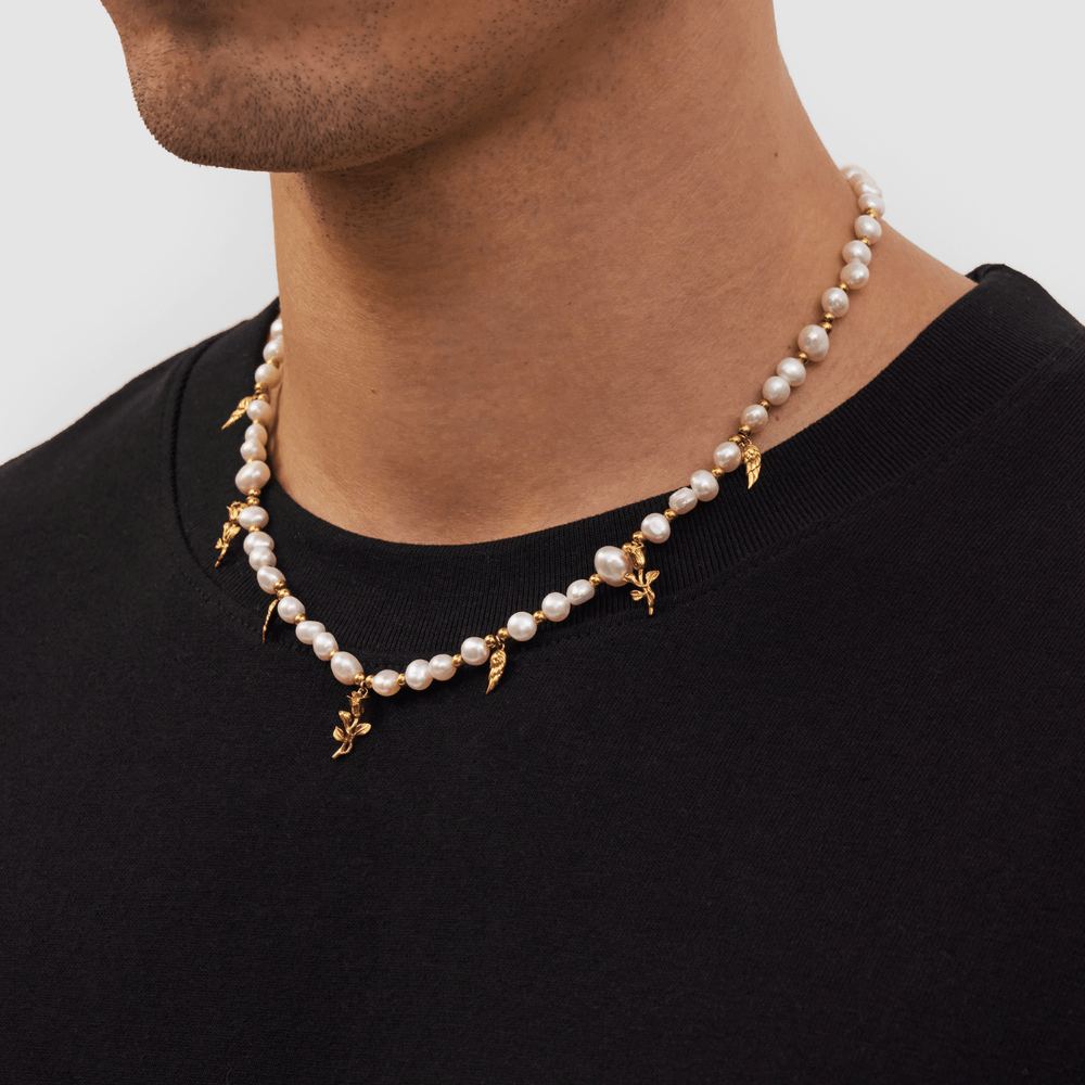Men's Pendant Necklace With Real Pearls (Gold) | CRAFTD London