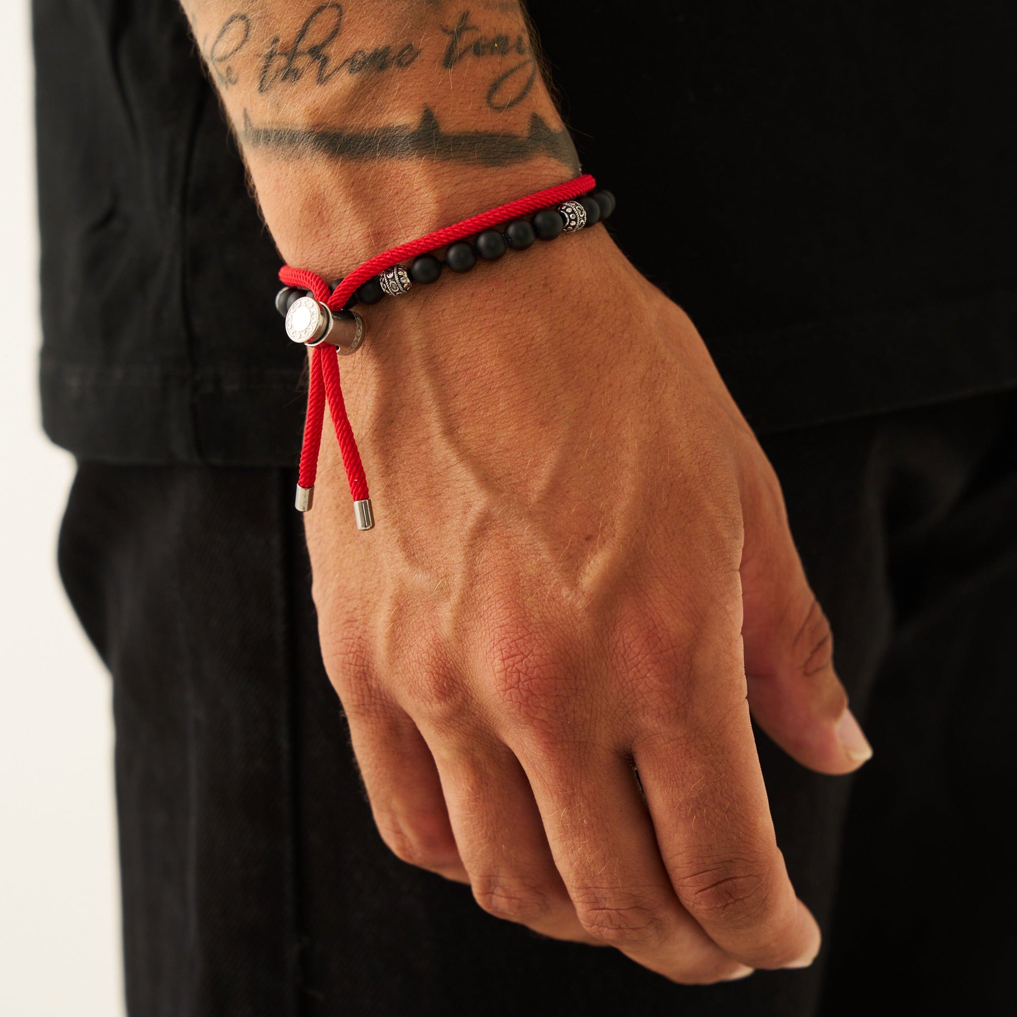 Red Cord String Toggle Bracelet for Men (Silver)