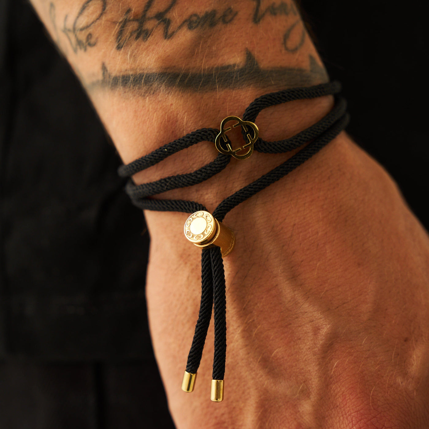Black Cord String Bracelet for Men (Gold)