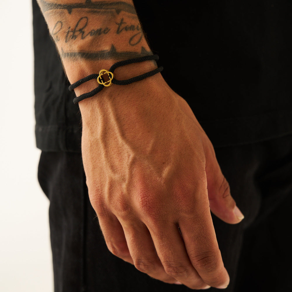 Black Cord String Bracelet for Men (Gold)