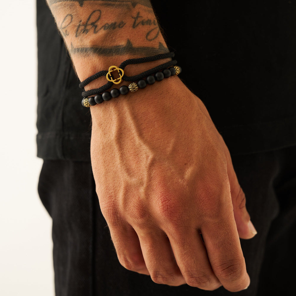 Black Cord String Bracelet for Men (Gold)