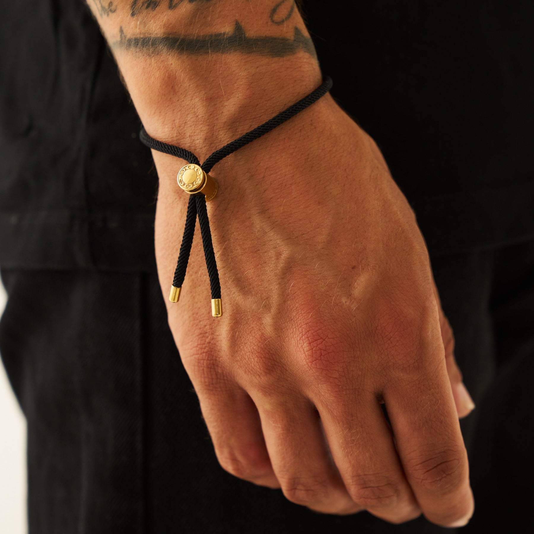 Black Cord String Toggle Bracelet for Men (Gold)