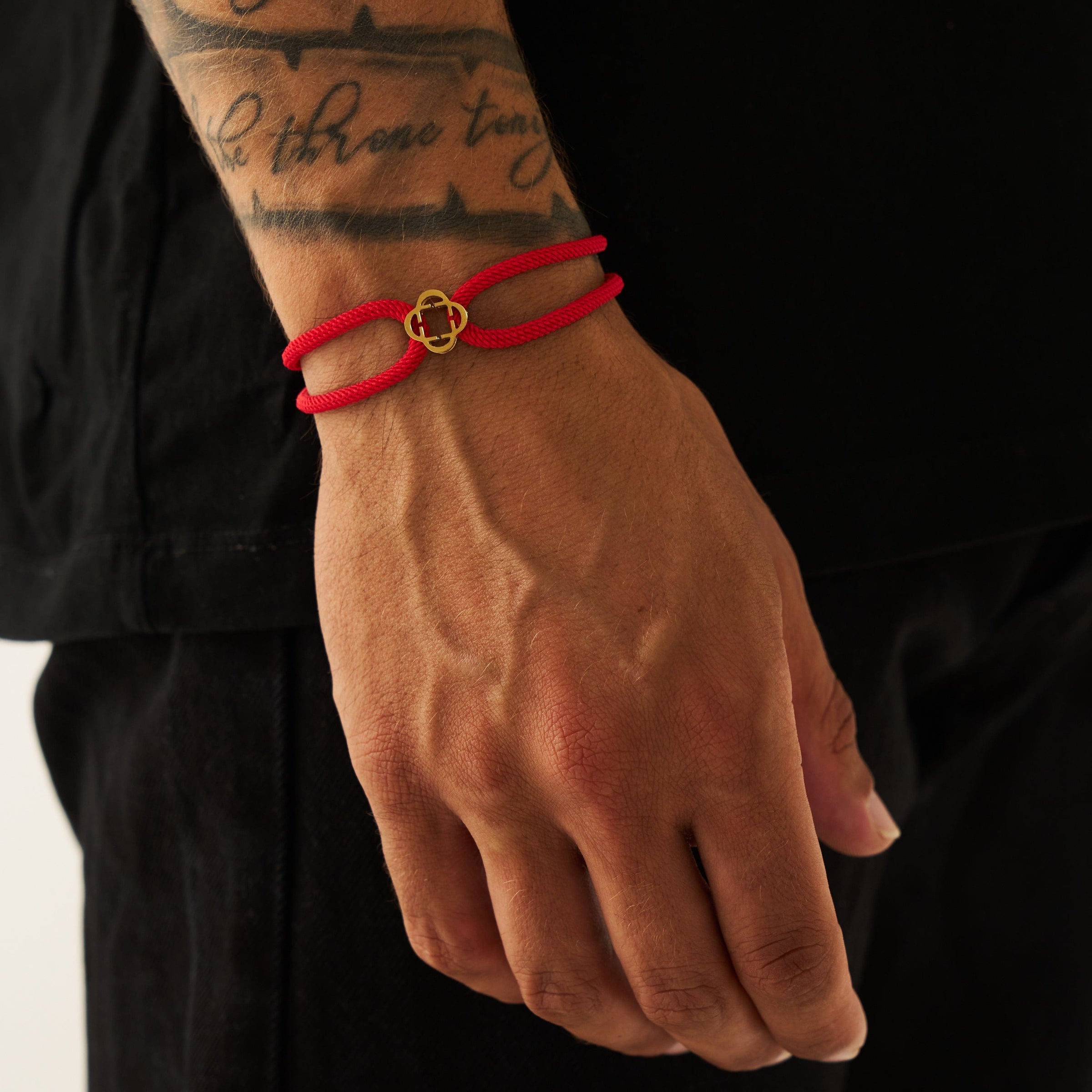 Red Cord String Bracelet for Men (Gold)
