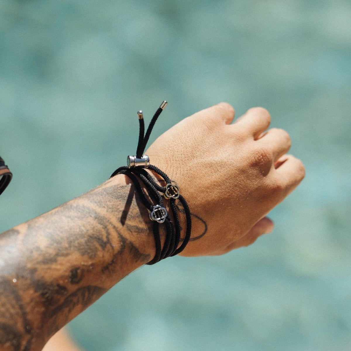 Black Cord String Toggle Bracelet for Men (Silver)