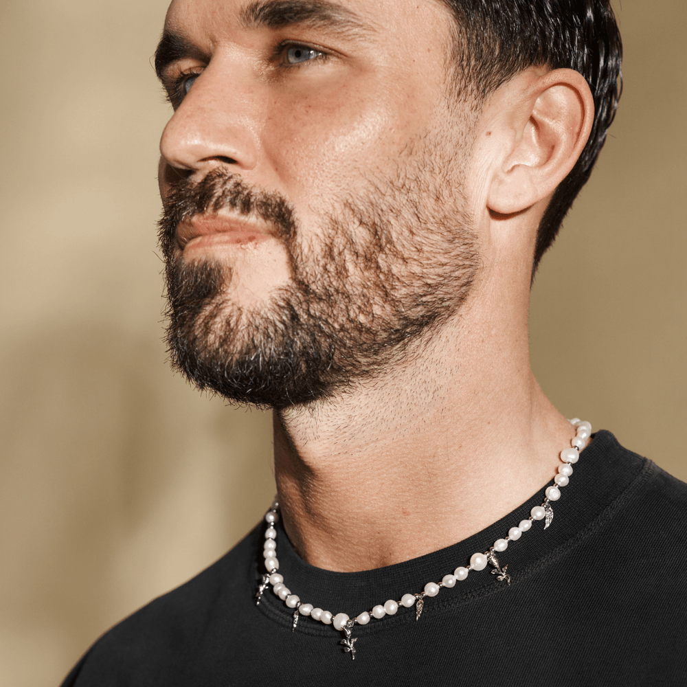 Men's Pendant Necklace With Real Pearls (Silver) | CRAFTD London