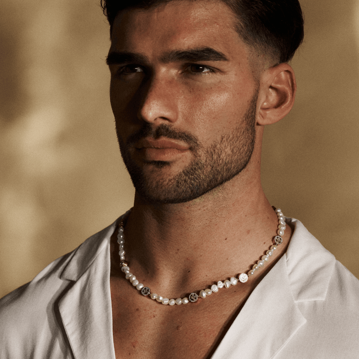 Men's Diamond Smiley Face Real Pearl Necklace (Gold) | CRAFTD London