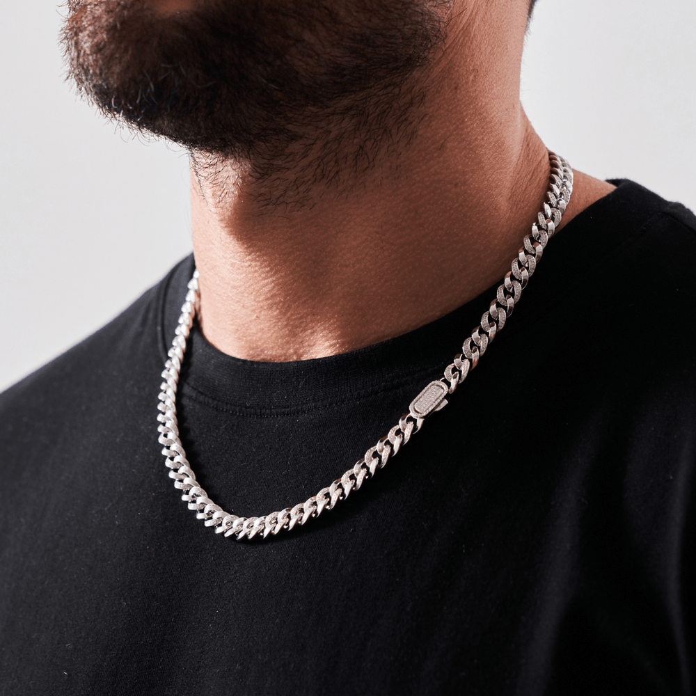 8mm Miami Iced Diamond Cuban Link Chain - Silver | CRAFTD London