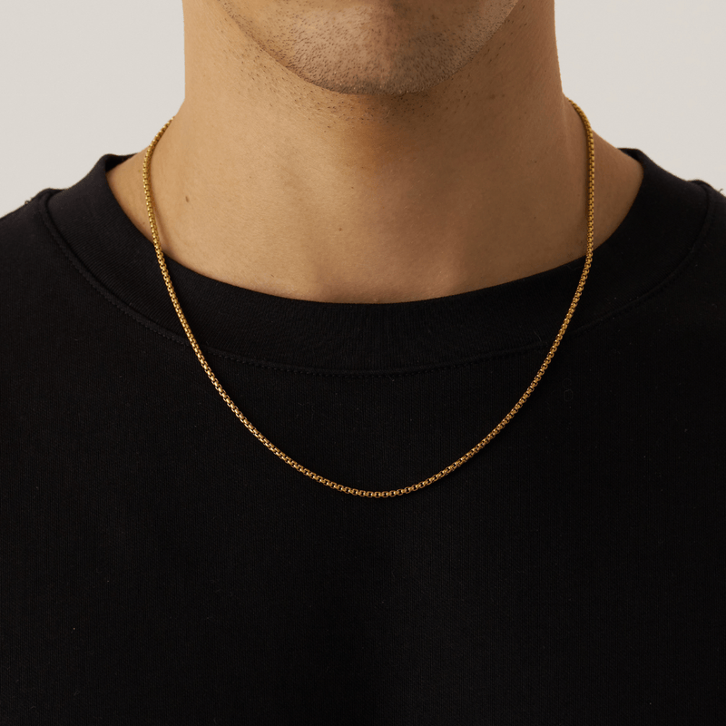 Men's Round Box Chain 2mm (Gold)