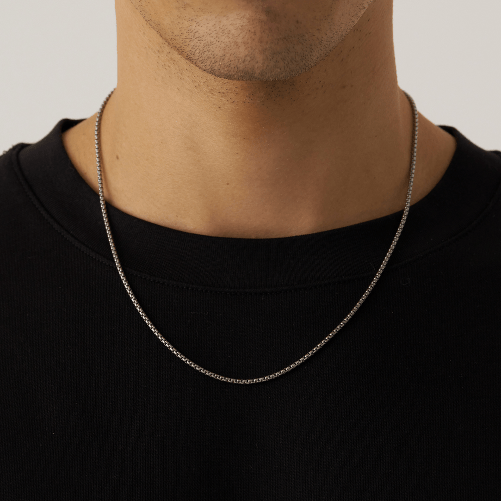 Men's Round Box Chain 2mm (Silver)