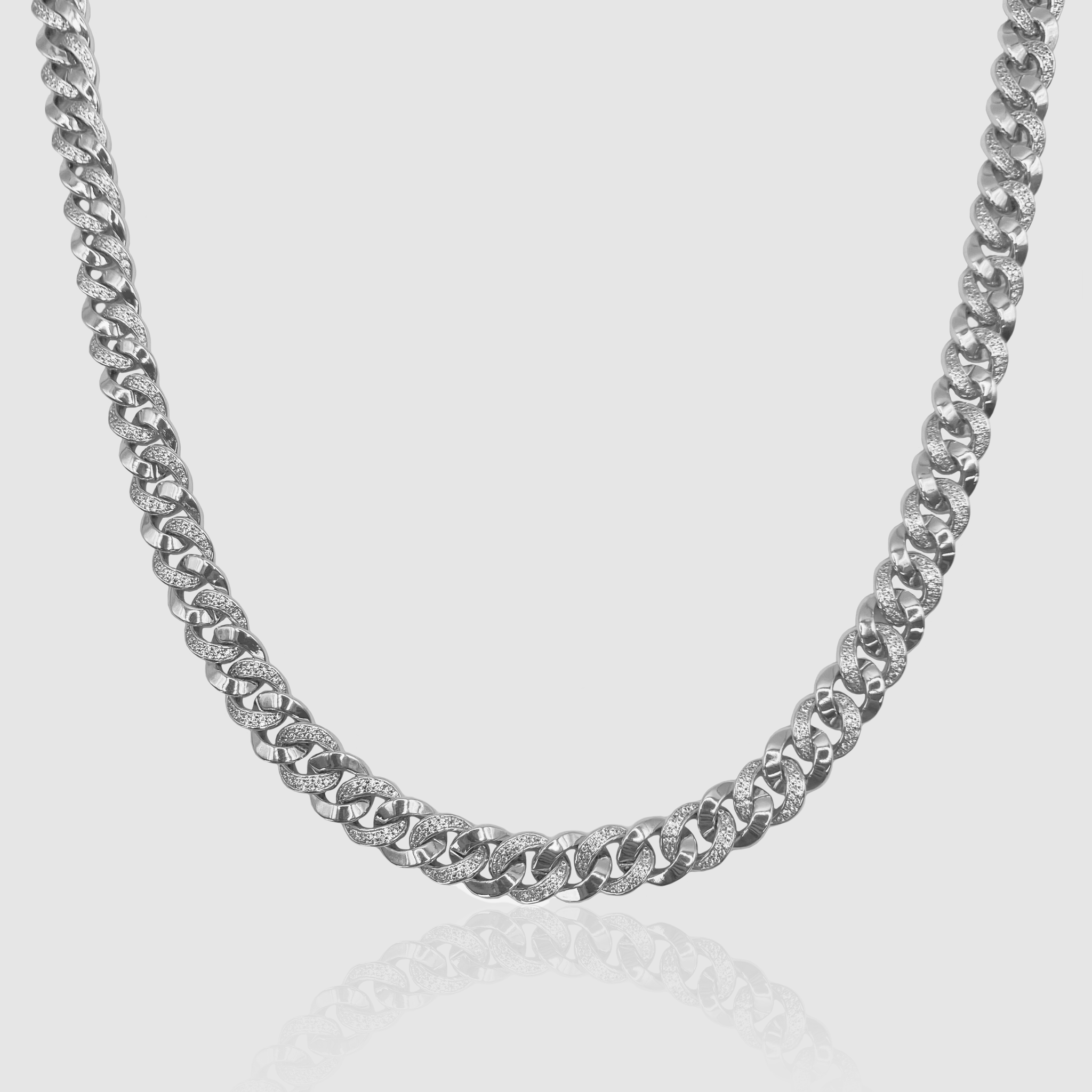8mm Miami Iced Diamond Cuban Link Chain - Silver | CRAFTD London
