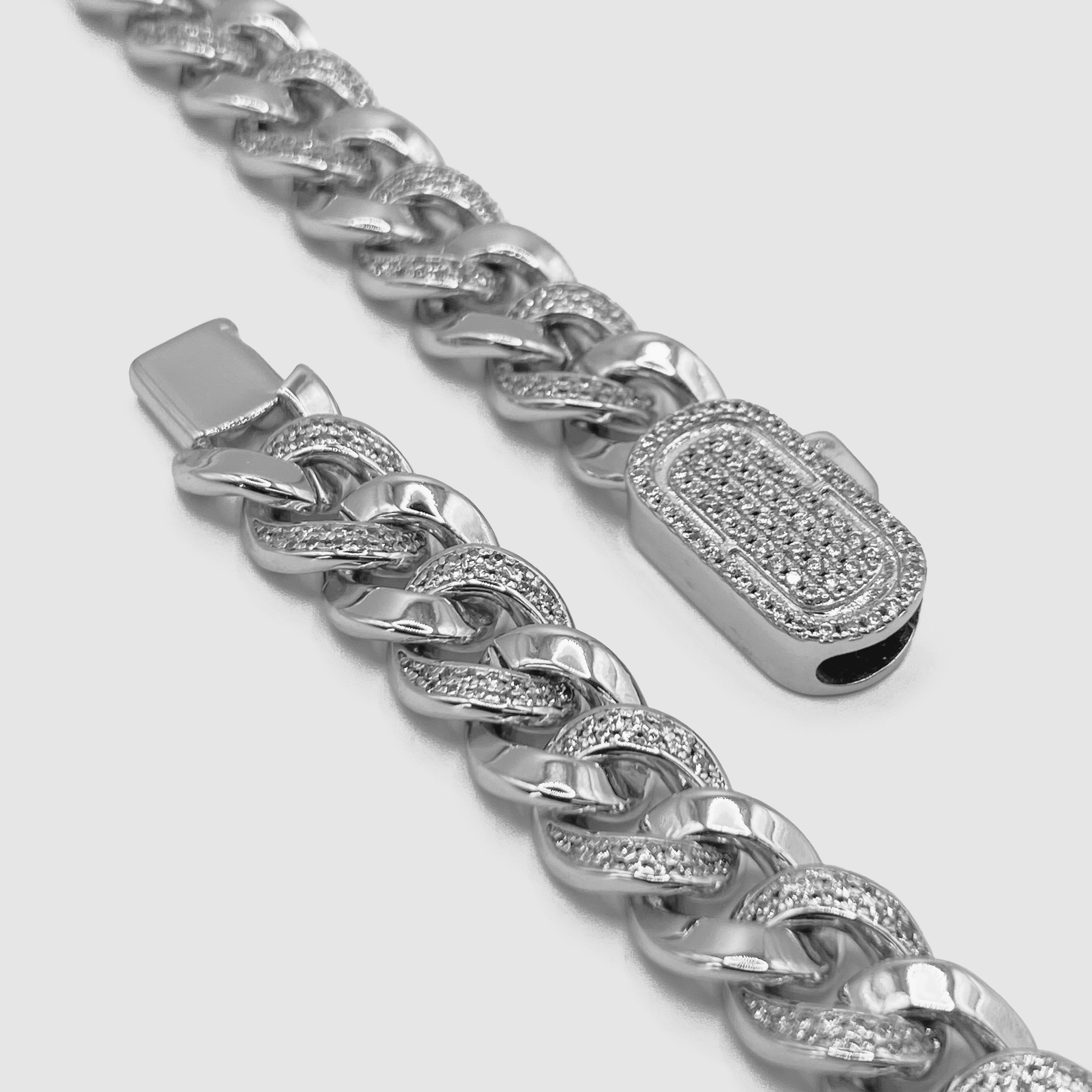8mm Miami Iced Diamond Cuban Link Chain - Silver | CRAFTD London