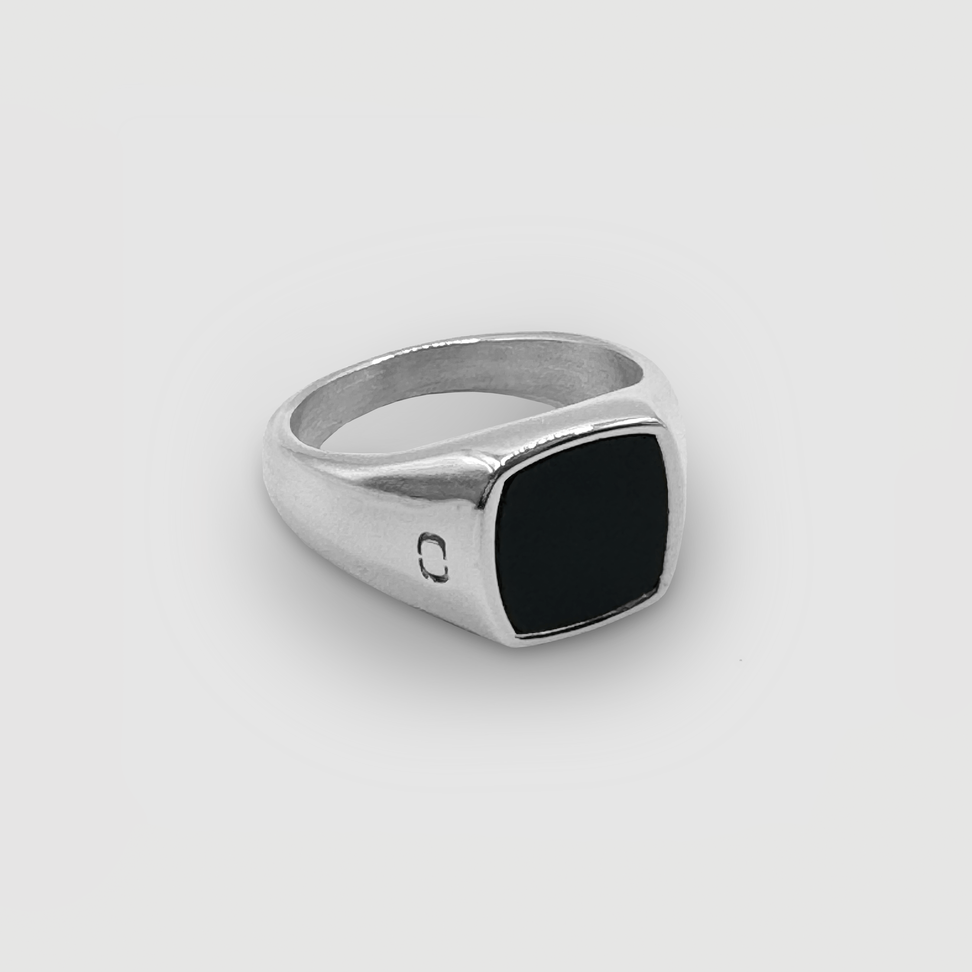 Men's Black Onyx Square Stone Ring (Silver)